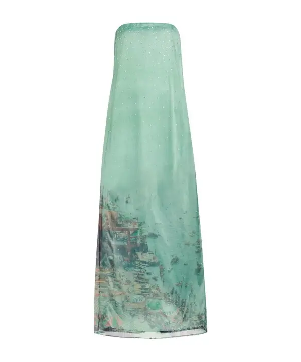 Staud Embellished Organza Strapless Maxi Dress - Green