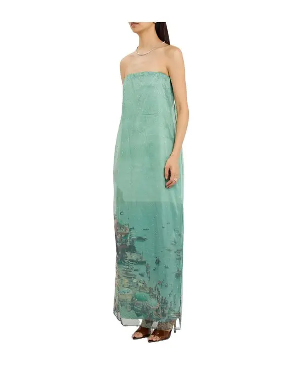 Staud Embellished Organza Strapless Maxi Dress - Green