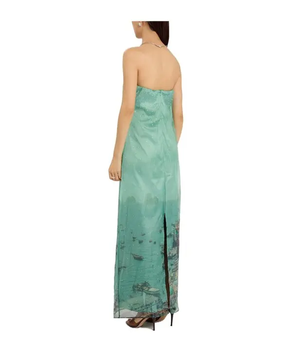 Staud Embellished Organza Strapless Maxi Dress - Green