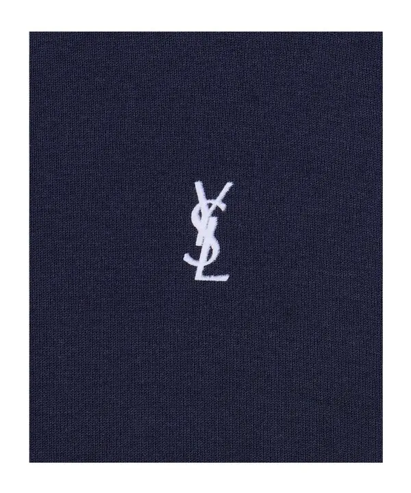 Saint Laurent Cassandre Ribbed Cotton Knit T-shirt - Navy/natural