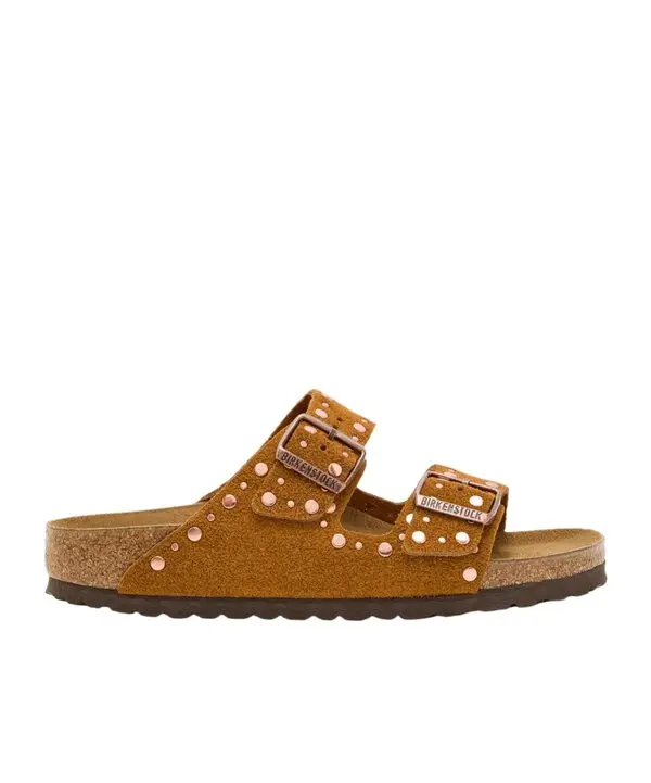 BIRKENSTOCK Arizona Studded Suede Sliders - Brown