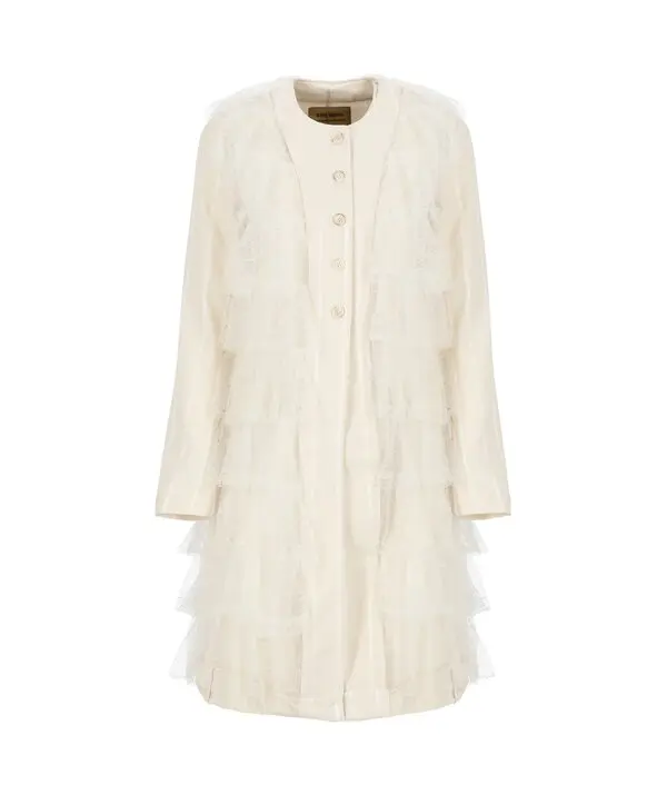 UMA WANG Layered Stripe Detail Single-breasted Coat - White