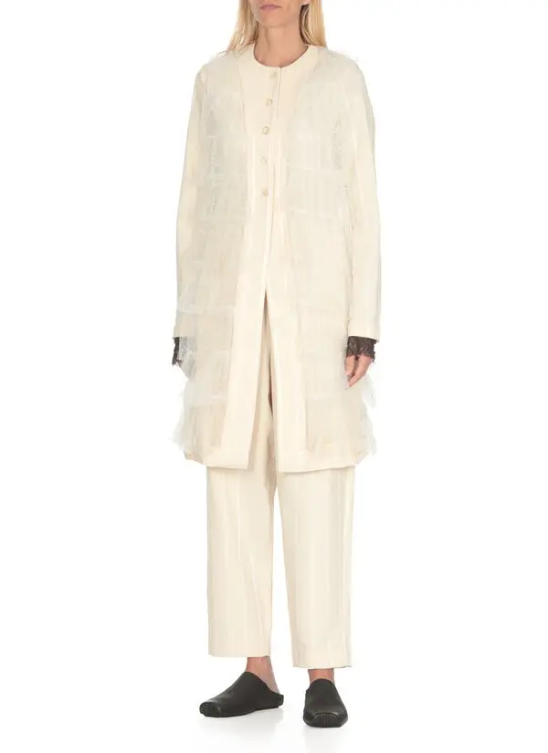UMA WANG Layered Stripe Detail Single-breasted Coat - White