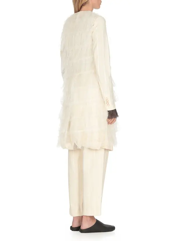 UMA WANG Layered Stripe Detail Single-breasted Coat - White