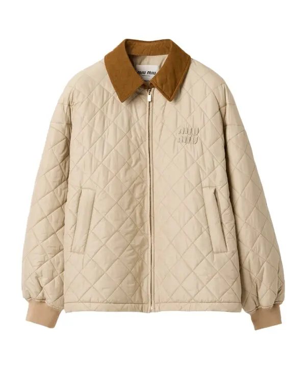 Miu Miu Quilted Zip-up Jacket With Logo Detail