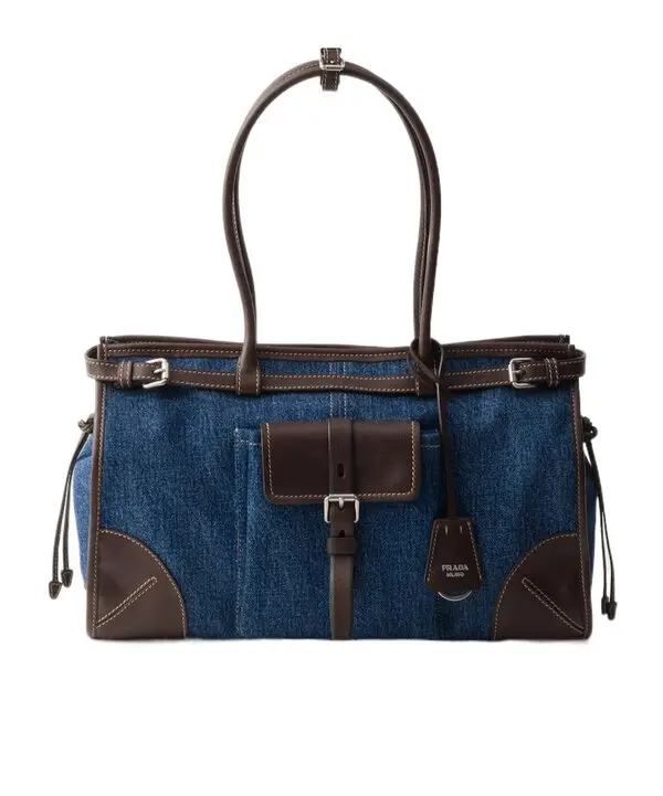 Prada Bonnie Large Denim And Leather Handbag