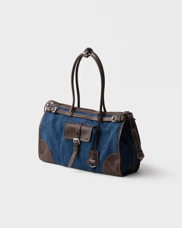 Prada Bonnie Large Denim And Leather Handbag
