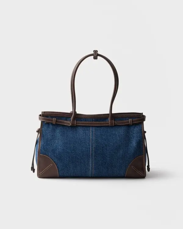 Prada Bonnie Large Denim And Leather Handbag