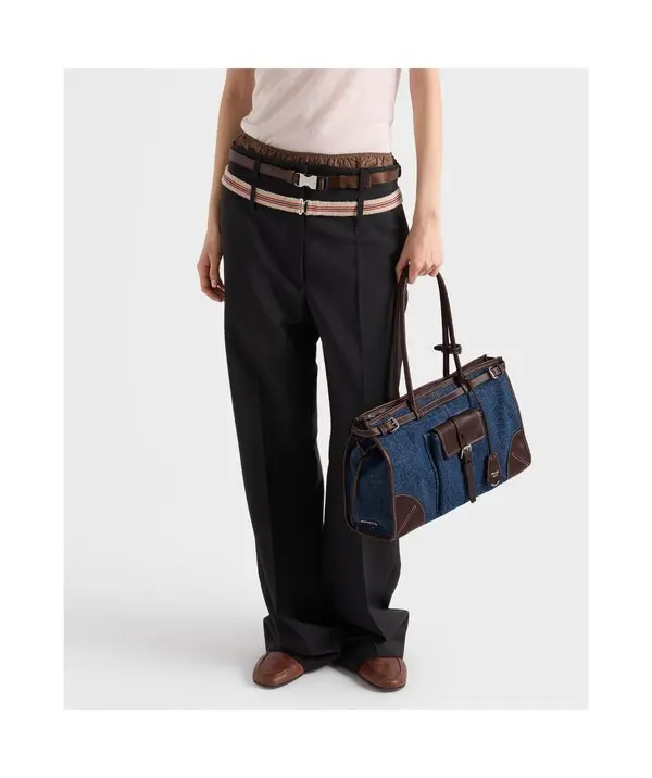 Prada Bonnie Large Denim And Leather Handbag