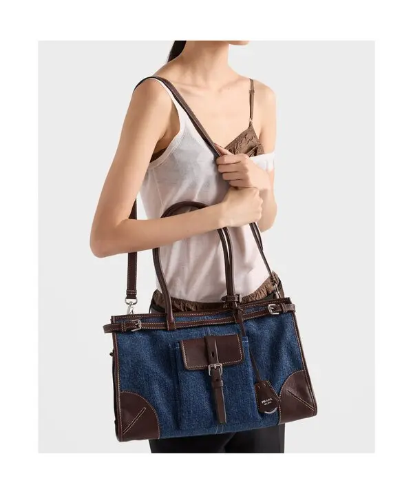Prada Bonnie Large Denim And Leather Handbag