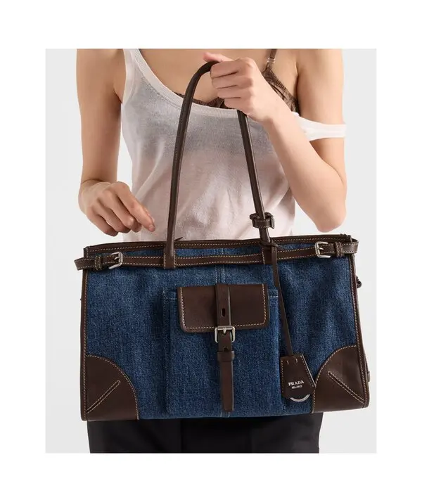 Prada Bonnie Large Denim And Leather Handbag