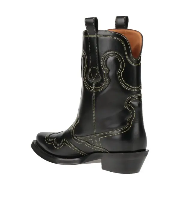 GANNI Leather Denim Ankle Boots