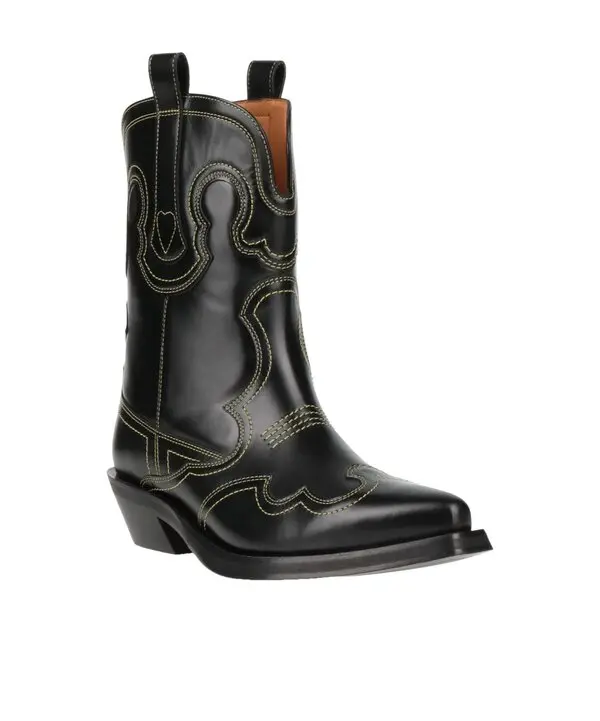 GANNI Leather Denim Ankle Boots
