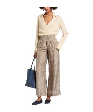 Brunello Cucinelli Loose Floral Satin Wide Leg Pants - Nude