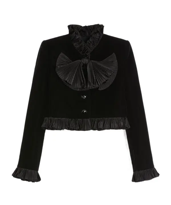 Valentino Garavani Cropped Jacket In Sablé Velvet - Black