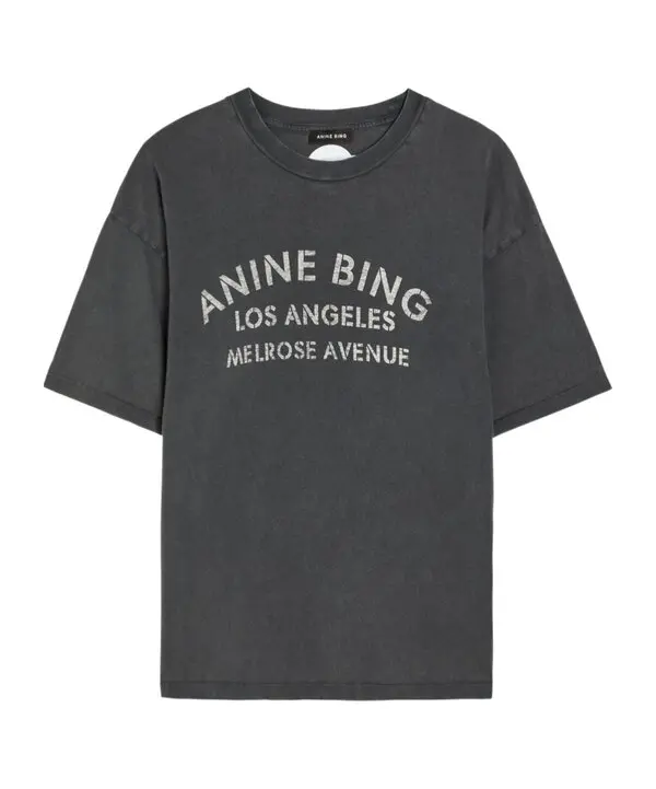 ANINE BING Front Back Logo Printed Cotton T-shirt - Black