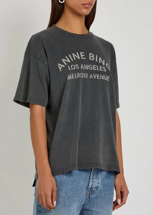 ANINE BING Front Back Logo Printed Cotton T-shirt