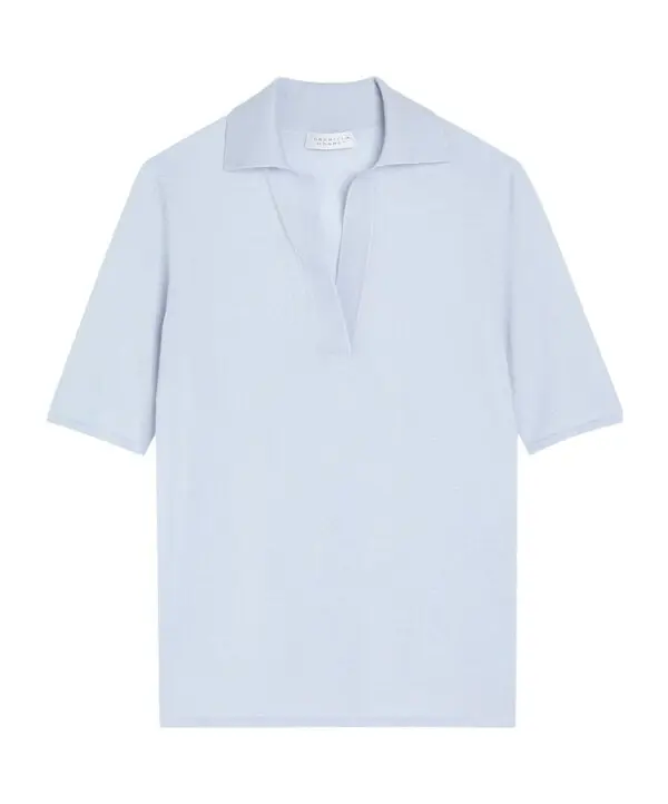 Gabriela Hearst Open Collar Cashmere And Silk-blend Polo Top - Blue