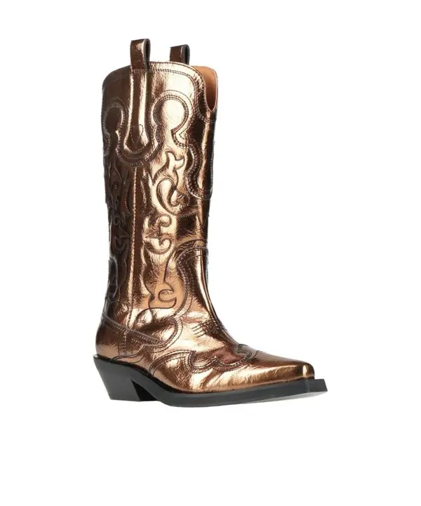 GANNI Simple Metallic-colored Cowboy Boots