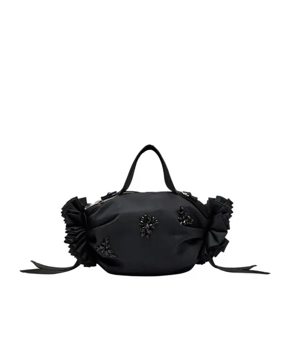 Simone Rocha Double Ribbon Rosette Mini Nylon Top Handle Bag - Black