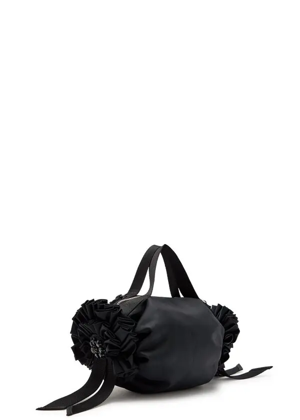 Simone Rocha Double Ribbon Rosette Mini Nylon Top Handle Bag - Black