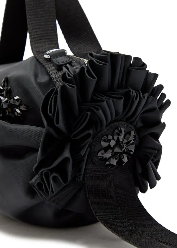 Simone Rocha Double Ribbon Rosette Mini Nylon Top Handle Bag - Black