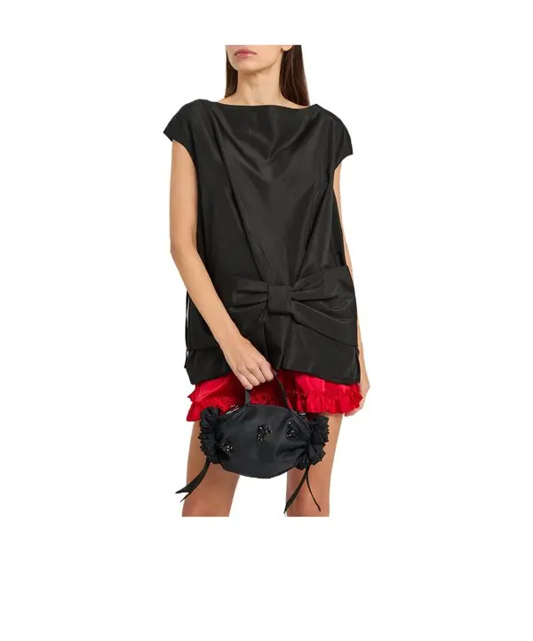 Simone Rocha Double Ribbon Rosette Mini Nylon Top Handle Bag - Black