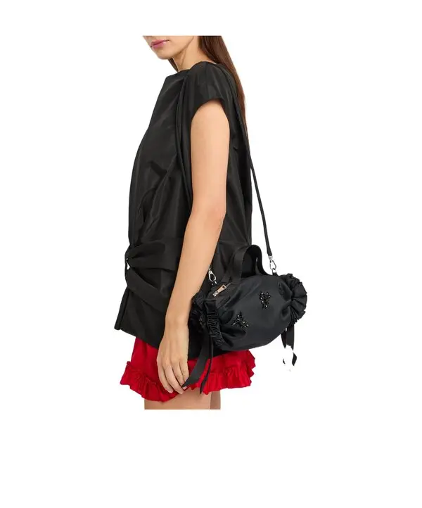 Simone Rocha Double Ribbon Rosette Mini Nylon Top Handle Bag - Black