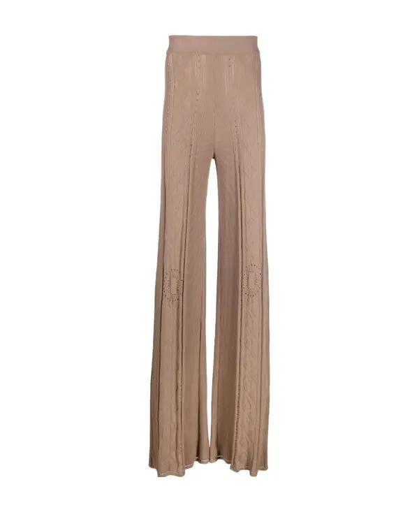 MARINE SERRE Pointelle Flared Knitted Trousers - Brown