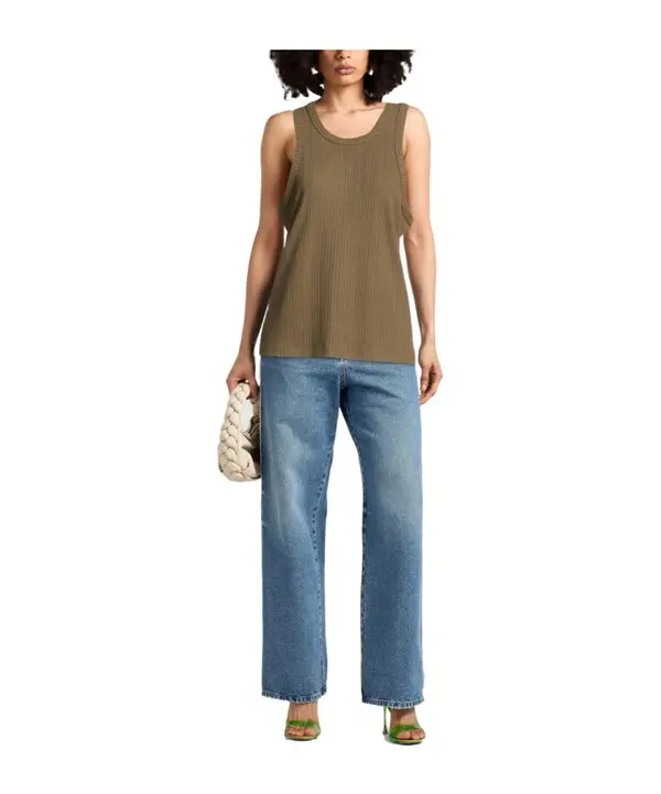 GANNI Solid Color Ribbed Sleeveless T-shirt