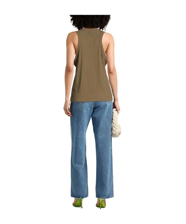 GANNI Solid Color Ribbed Sleeveless T-shirt