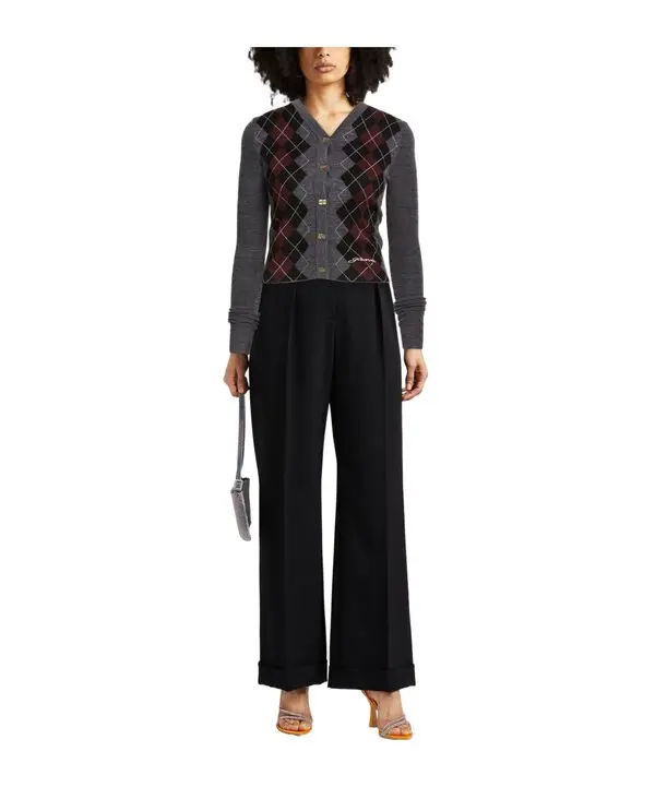 GANNI Argyle Cardigan With Button Closure And Embroidered Logo