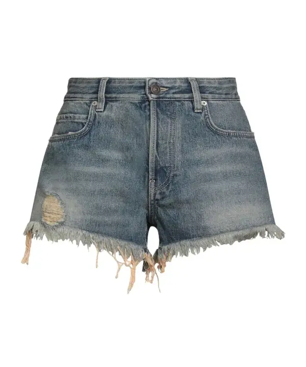 Balenciaga Dark Wash Frayed Hem Denim Shorts