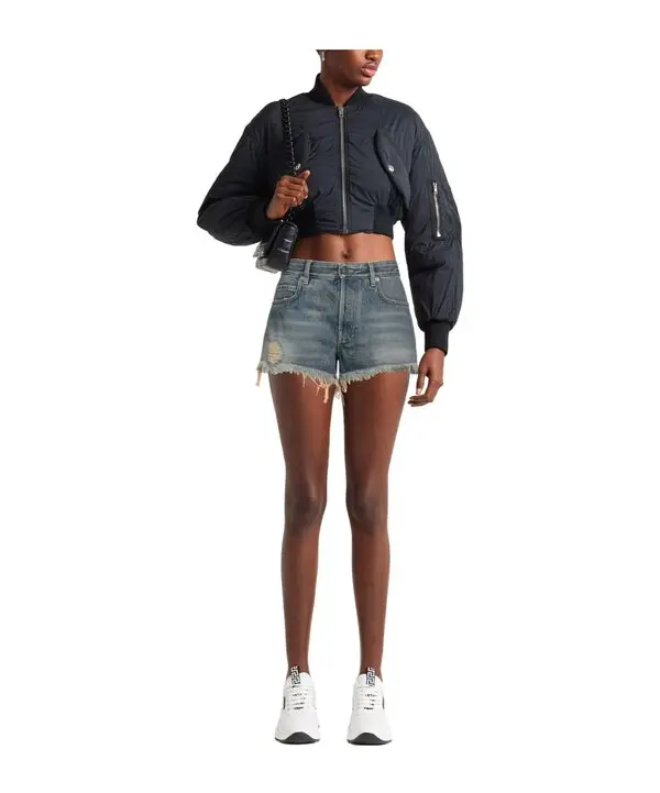 Balenciaga Dark Wash Frayed Hem Denim Shorts