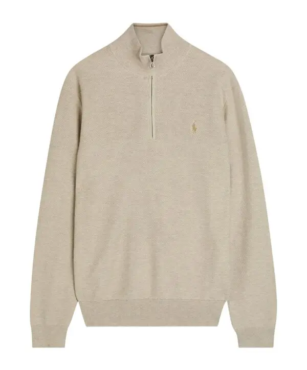 Polo Ralph Lauren Logo-embroidered Half-zip Piqué Cotton Jumper - Nude