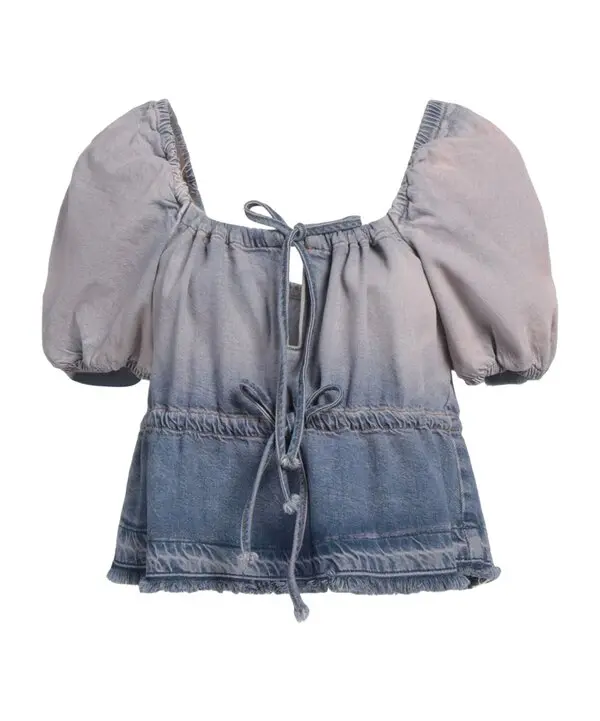 GANNI Square Neck Denim Top With Tassels