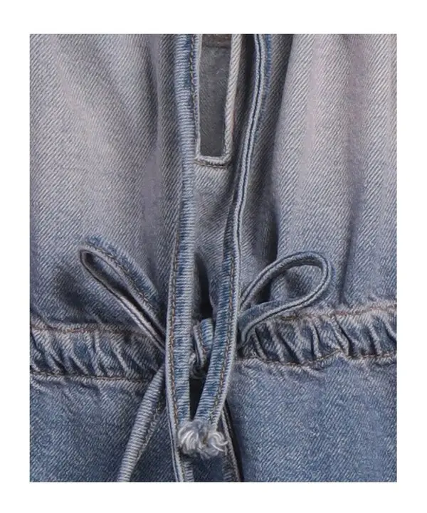 GANNI Square Neck Denim Top With Tassels