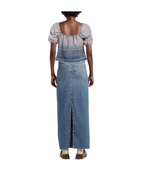 GANNI Square Neck Denim Top With Tassels