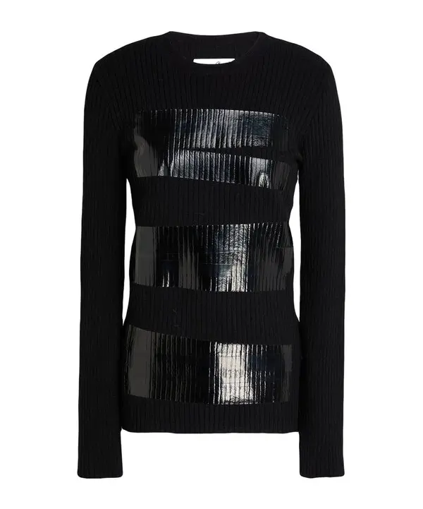 MAISON MARGIELA Ribbed Knit Crewneck Sweater With Contrasting Print - Black