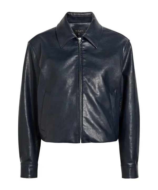 Rag & Bone Krista Faux Leather Zip-up Jacket With Cuffed Sleeves - Black