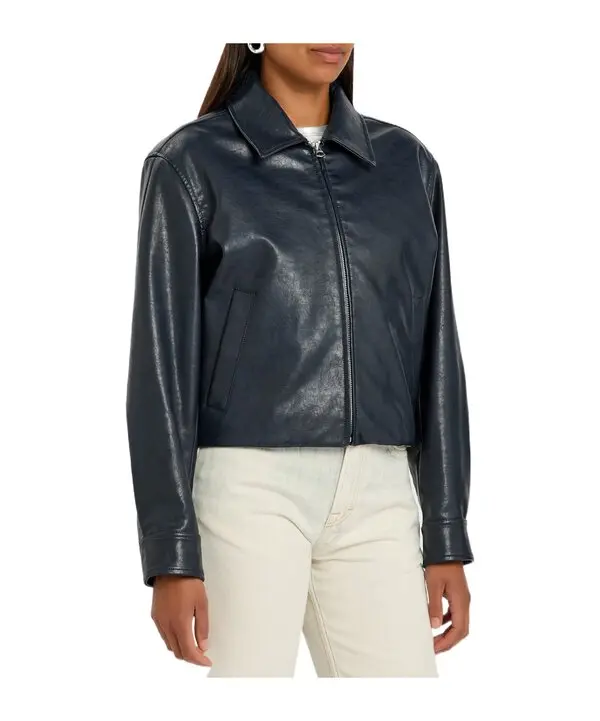 Rag & Bone Krista Faux Leather Zip-up Jacket With Cuffed Sleeves - Black