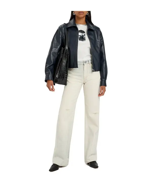 Rag & Bone Krista Faux Leather Zip-up Jacket With Cuffed Sleeves - Black