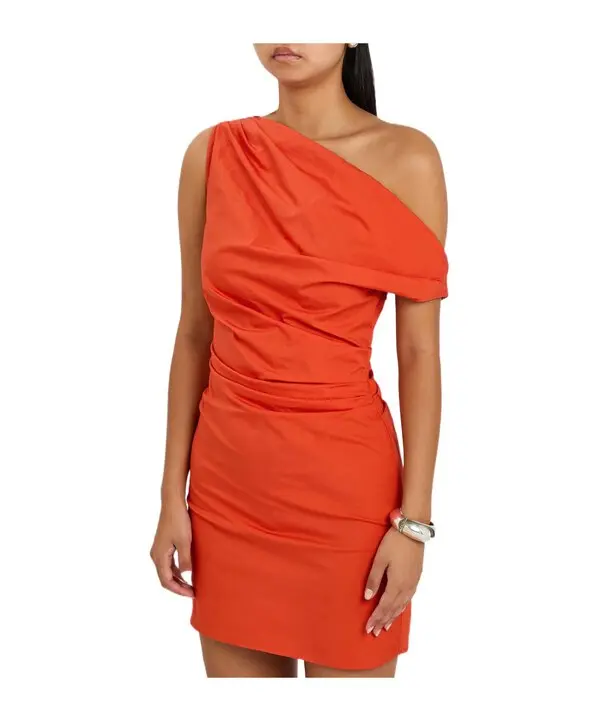 Staud Asymmetric Stretch-cotton Mini Dress