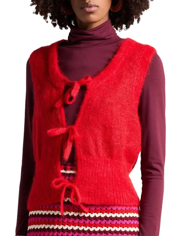 GANNI Sleeveless Knitted Vest - Red