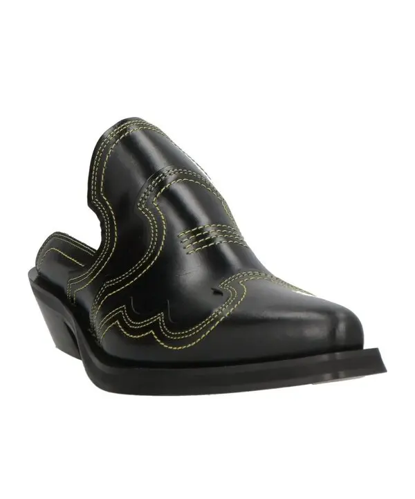 GANNI Leather Mules With Pointed Toe And Block Heel