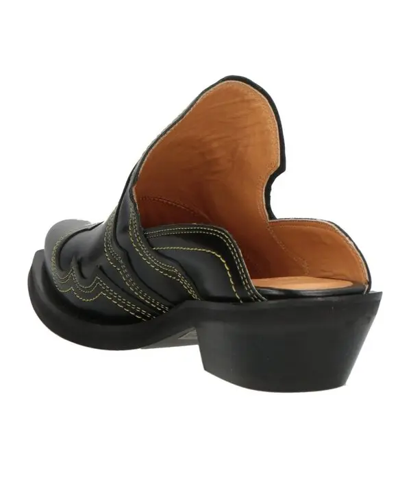 GANNI Leather Mules With Pointed Toe And Block Heel