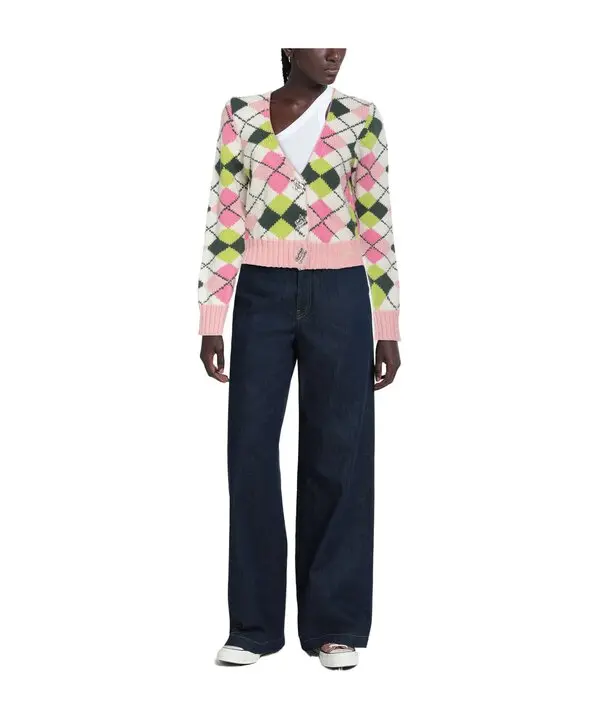 GANNI Argyle Knit Cardigan With Button Detail