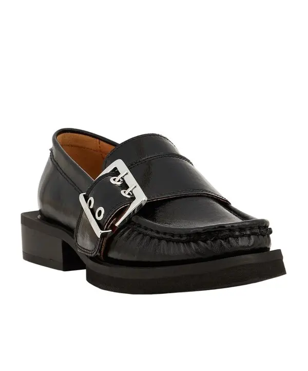GANNI Patent Leather Loafers With Buckle Detail