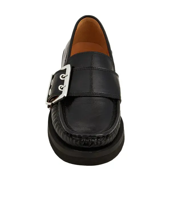 GANNI Patent Leather Loafers With Buckle Detail