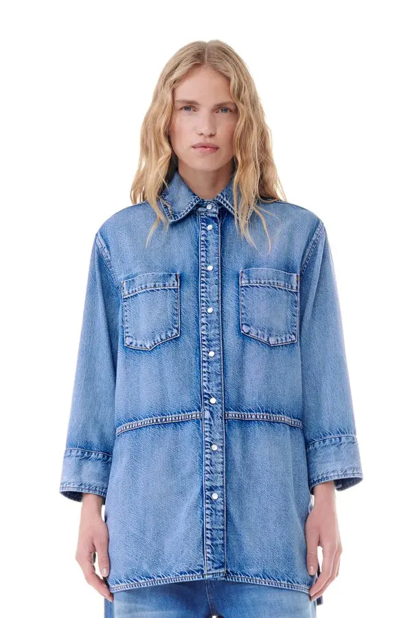 GANNI Denim Short Sleeve Shirt